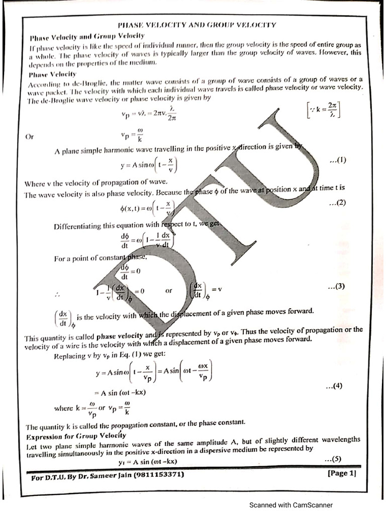 Phase Velocity and Group Velocity | PDF
