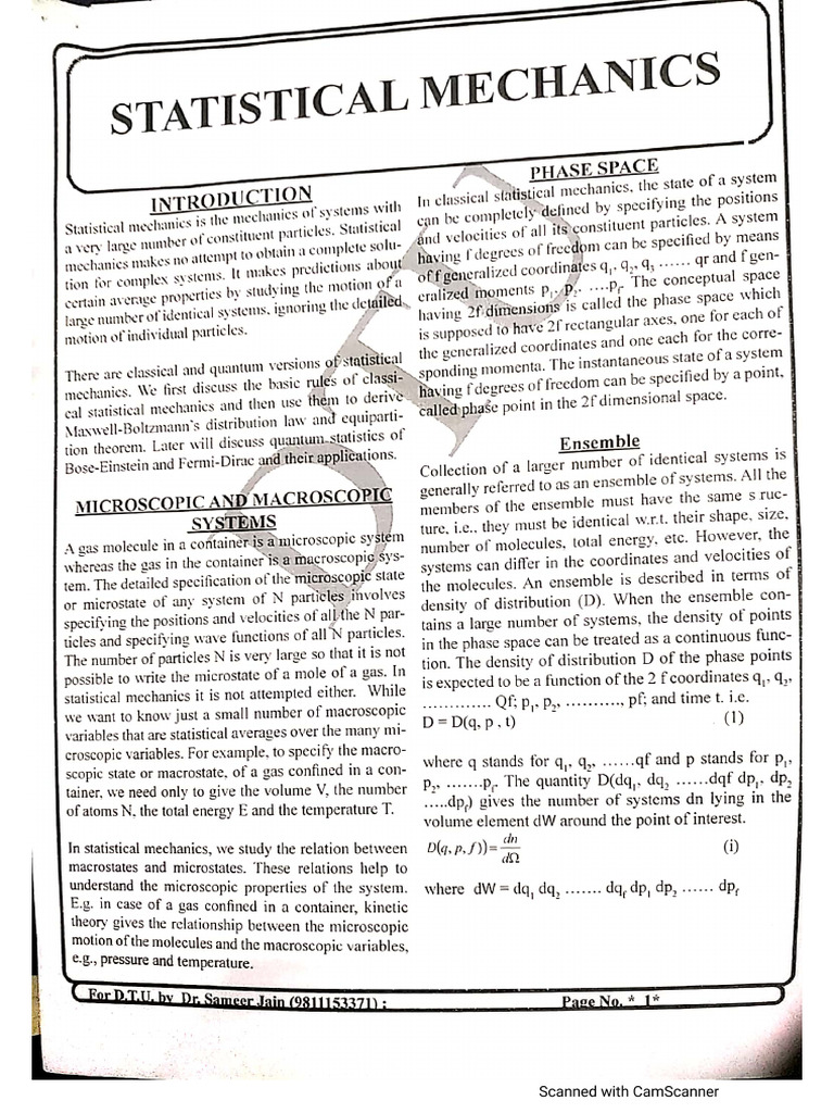 Statistical Mechanics | PDF