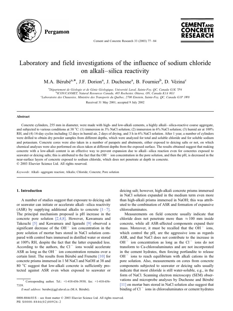 Berube Et Al 2003 - Laboratory and Field Investigations of The ...