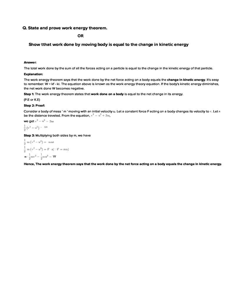 Q.State and Prove Work Energy Theorem | PDF