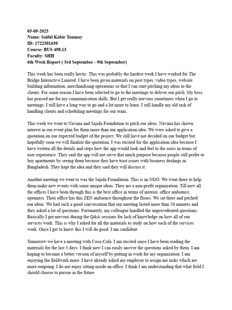 6th Week Report (3rd September - 9th September) | PDF | Cognitive ... 6th Week Report (3rd September - 9th September) | PDF | Cognitive ...