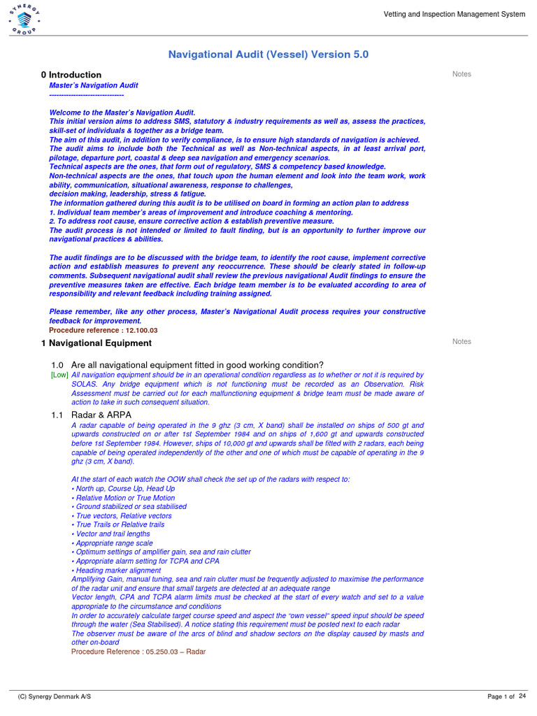 Navigational Audit (Vessel) Version 5.0 | PDF | Compass | Audit