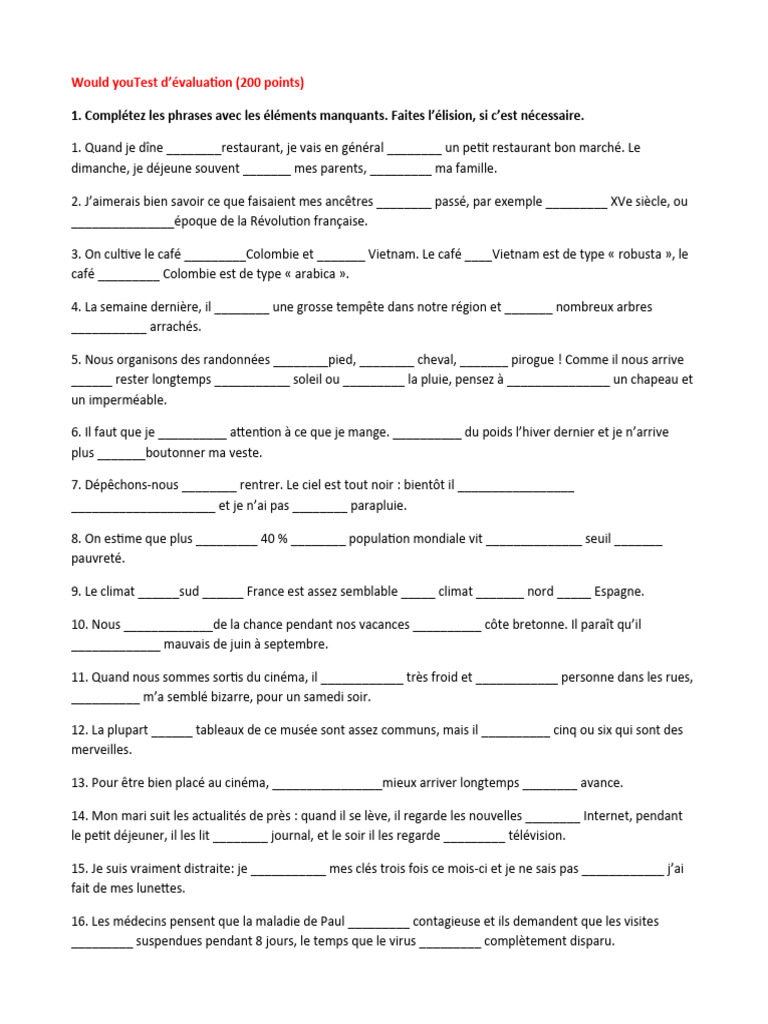 Complétez les phrases manquantes | PDF
