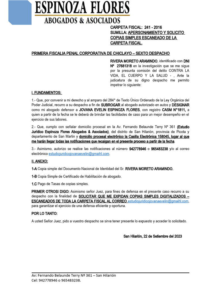 Apersonamiento Fiscal - Rivera Moreto Aramindo | PDF | Fiscal | Judicaturas