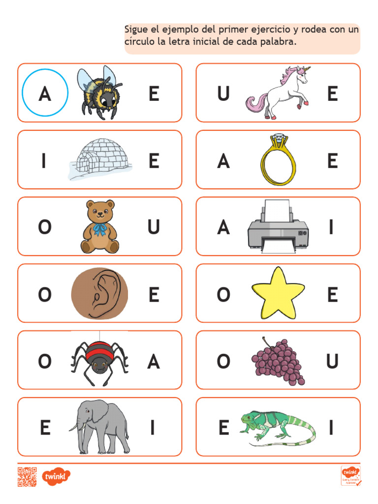Círculo las Vocales Iniciales | PDF