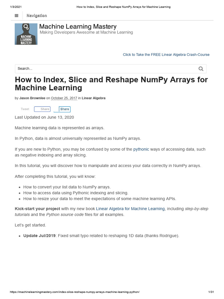 How To Index, Slice and Reshape NumPy Arrays For Machine Learning ... How To Index, Slice and Reshape NumPy Arrays For Machine Learning ...