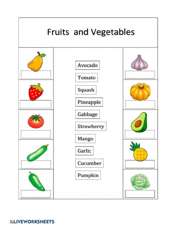 Free Worksheets For First Grade Fruits and Vegetables | PDF