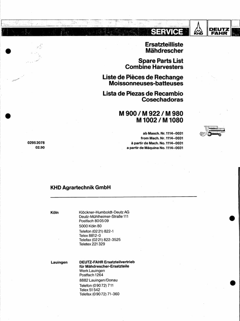 Deutz-Fahr M900 M922 M980 M1002 M1080 | PDF