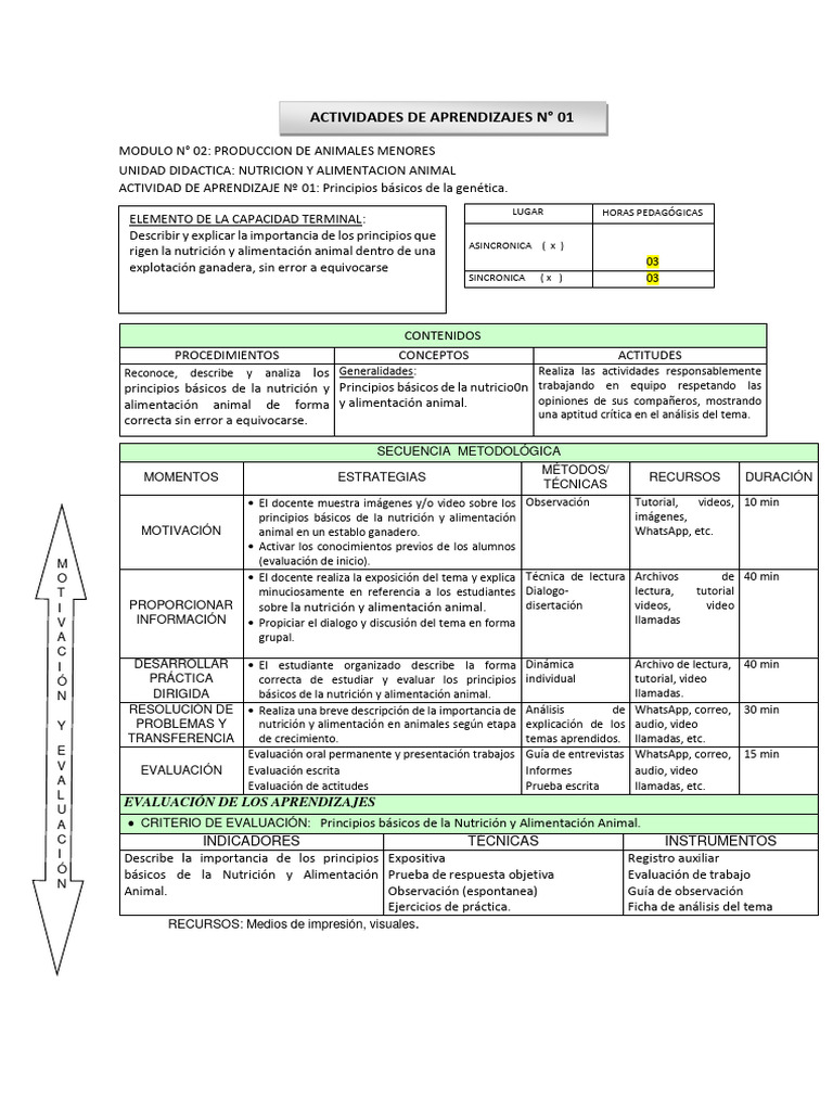 Sesion De Aprendizaje 1 Pdf Evaluación Aprendizaje