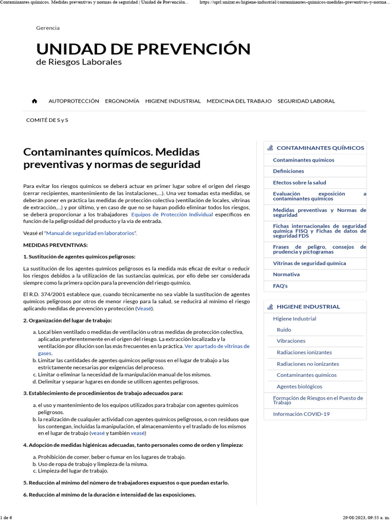 Contaminantes químicos. Medidas preventivas y normas de seguridad ...