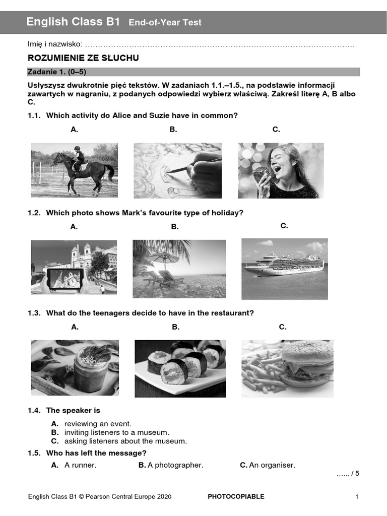 English Class B1 End of Year Test | PDF