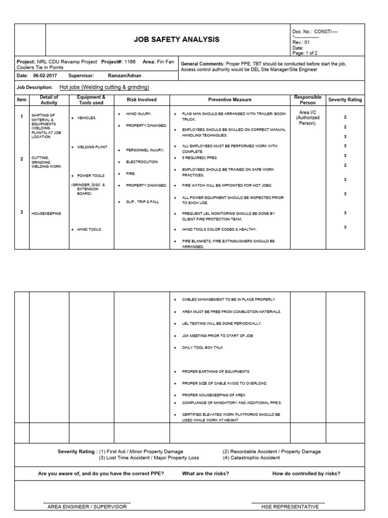 JSA For Work at Height | PDF | Personal Protective Equipment | Fires
