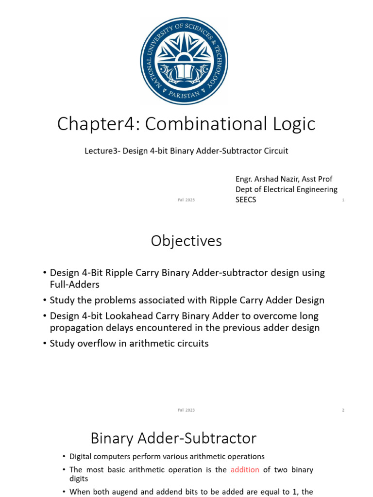 Lecture3 Chapter4 - Design 4-Bit Ripple Carry Binary Adder-Subtractor Circuit | Download Free ...