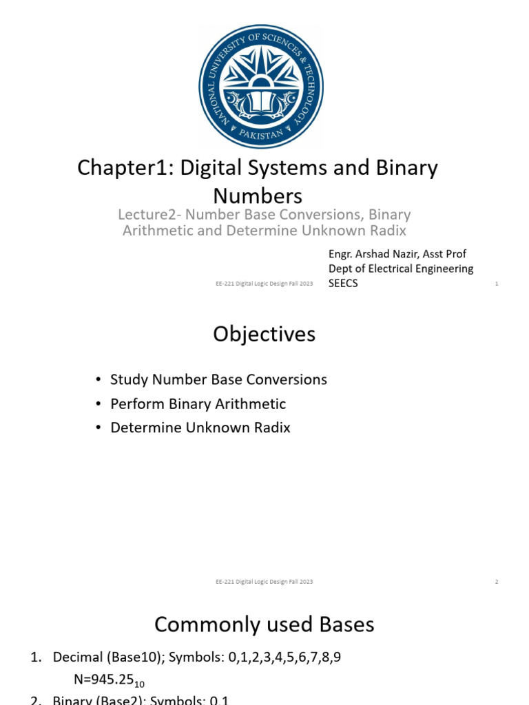 Lecture2 Chapter1 - Number Base Conversions, Binary Arithmetic, and Determine Unknown Radix ...