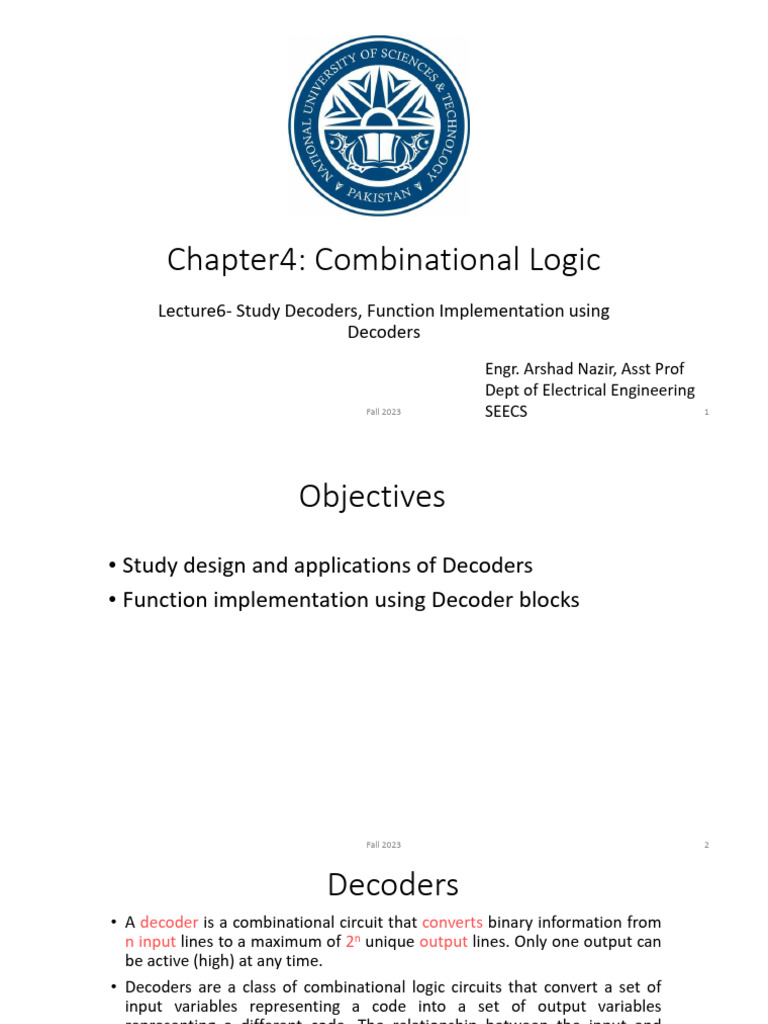 Lecture6 Chapter4 - Study Decoders, Function Implementation Using Decoders | PDF | Logic Gate ...