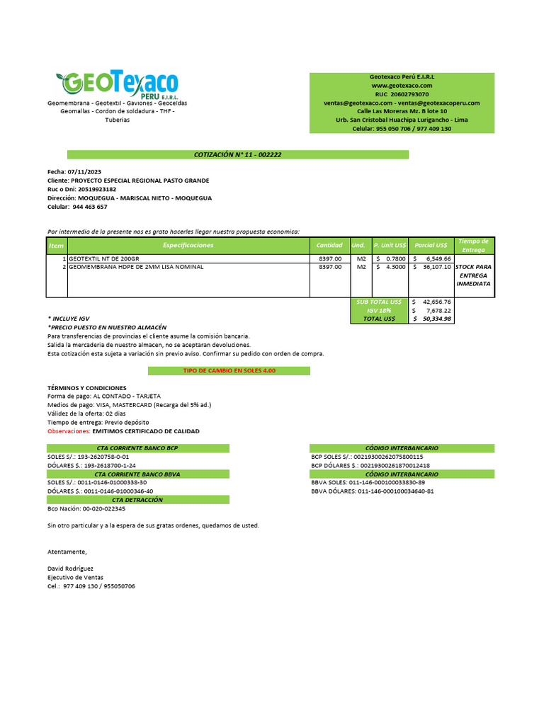 Coti Proyecto Especial Regional Pasto Grande 002222-11-2023 | PDF ...
