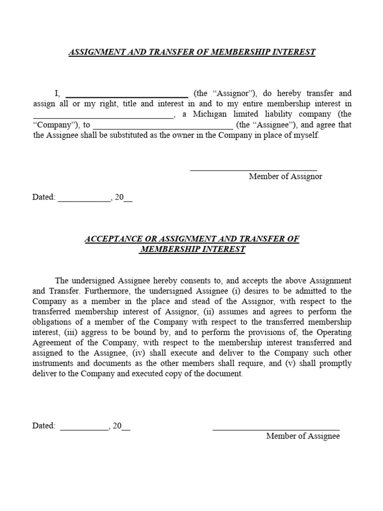 Contract LLC Assignment of Membership Interest | PDF