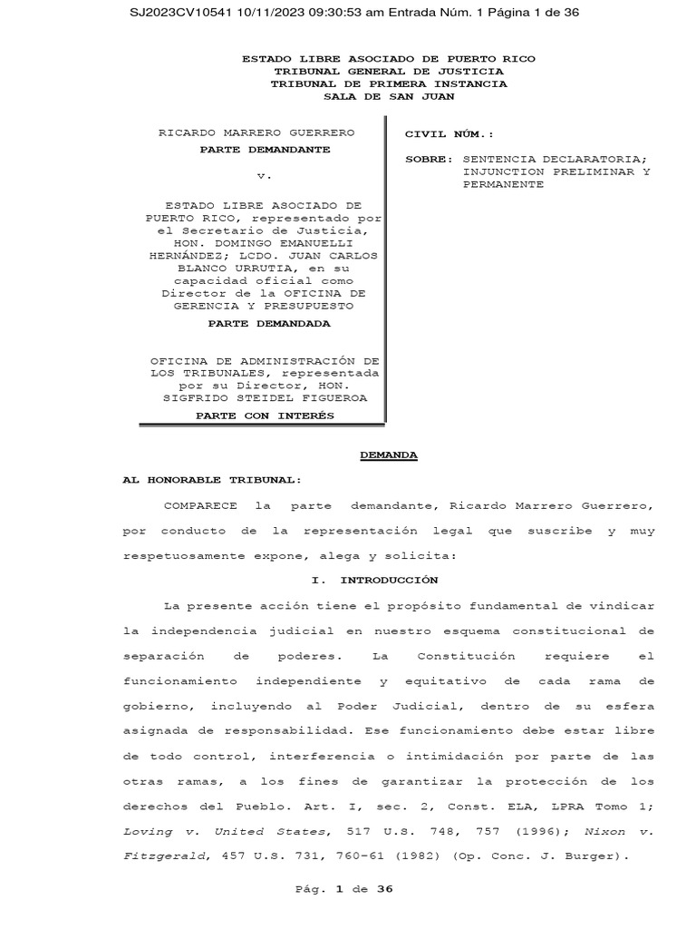 Demanda Del Juez Ricardo Marrero | PDF | Judicaturas | Puerto Rico
