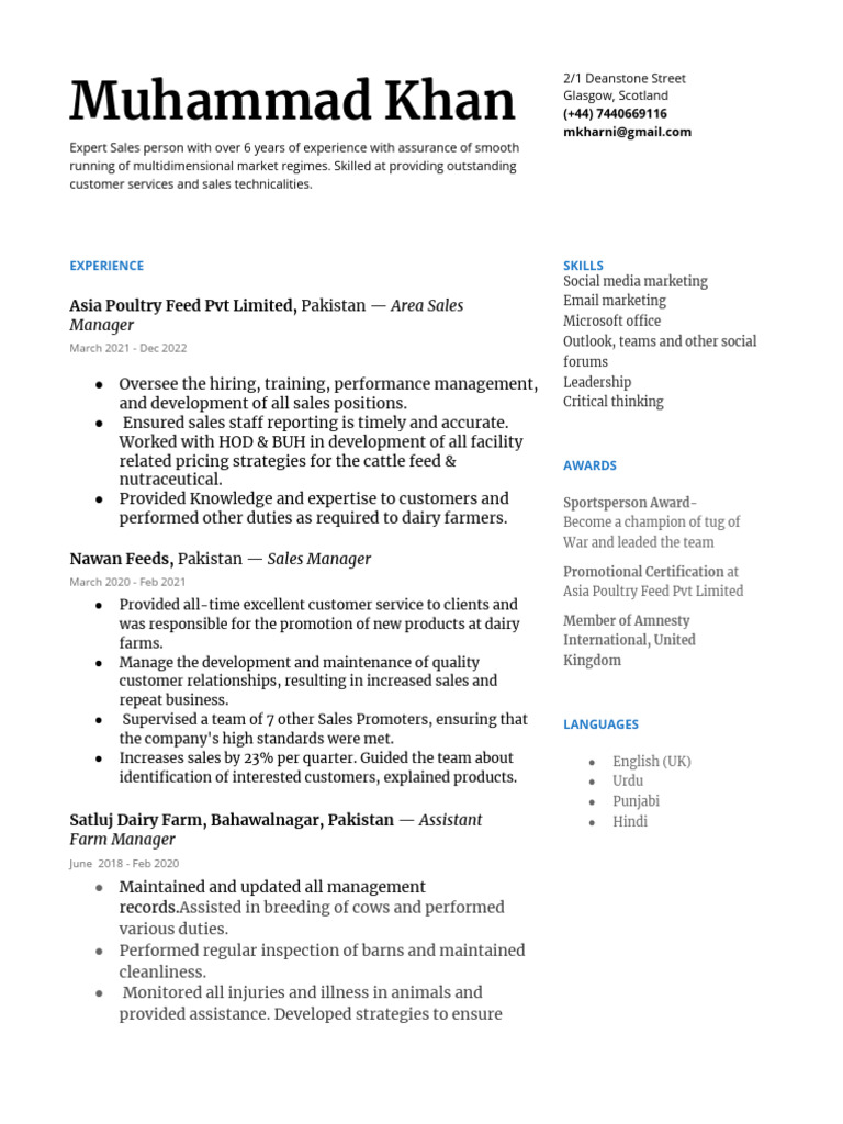 Resume 1 | PDF | Pakistan | Dairy