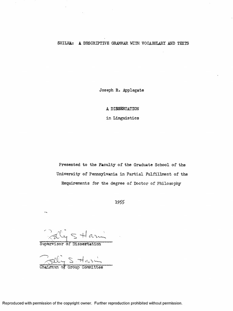 Shilha - A Descriptive Grammar With Vocabulary and Texts (Applegate ...