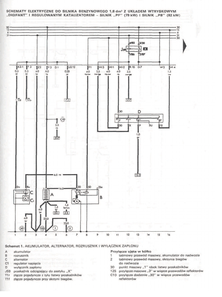 VW Passat b3 Schemat Inst Elektrycznej PL | PDF