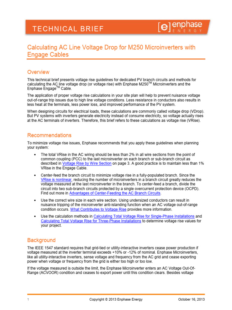 EnphaseTechBrief Vdrop M250 | PDF | Alternating Current | Electrical Wiring