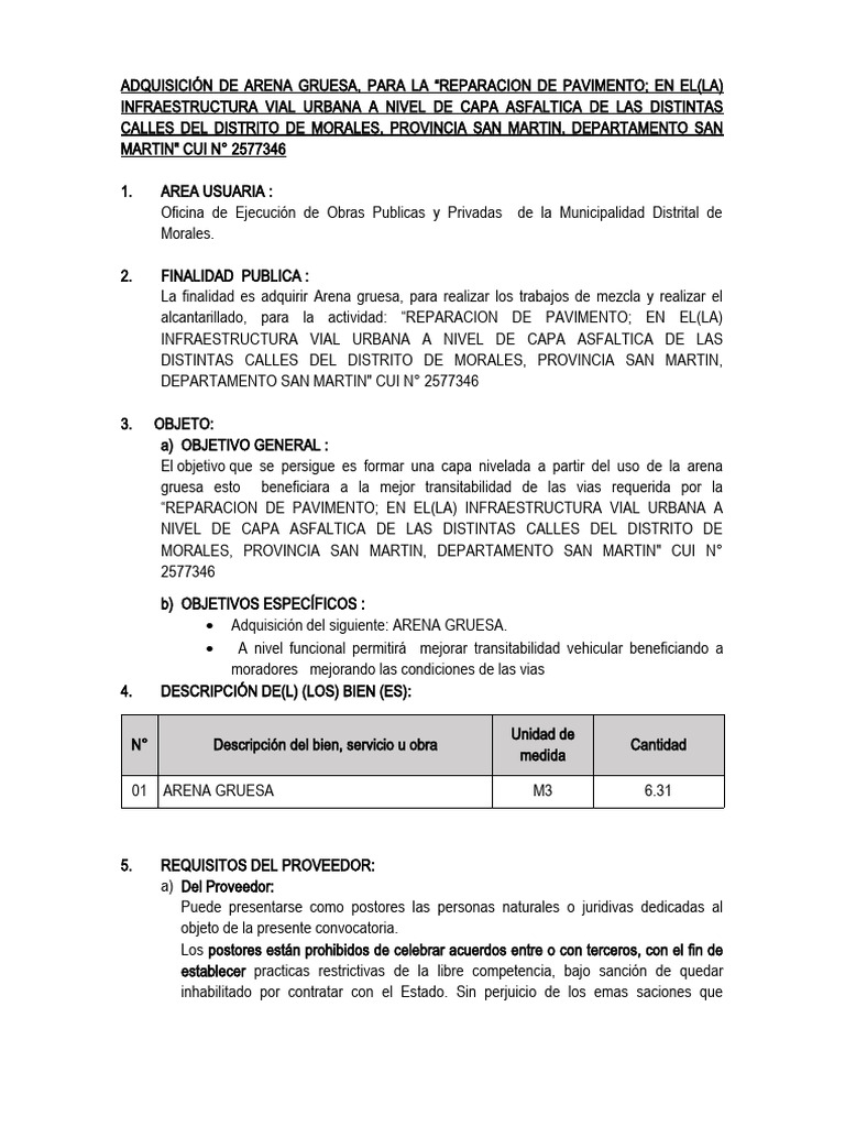 Especificaciones Técnicas Arena Fina | PDF