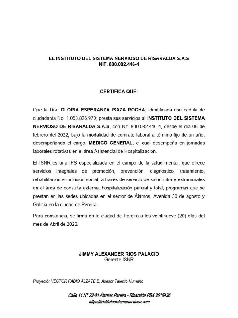 Certificado Laboral de Identificacion | PDF