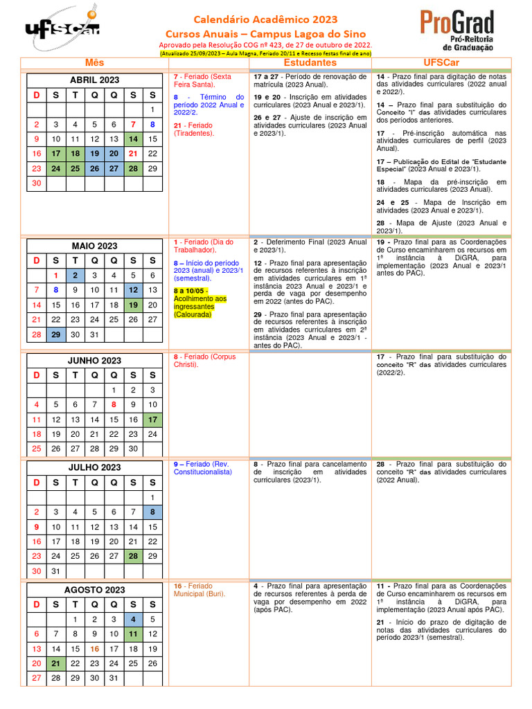 Calendario 2023 - Cursos Anuais LS-Atualizado | PDF