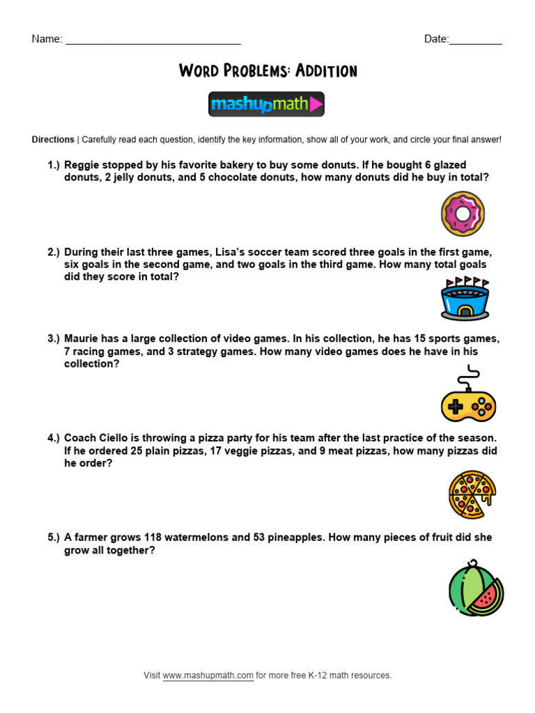 Math WordProblems - Addition | PDF