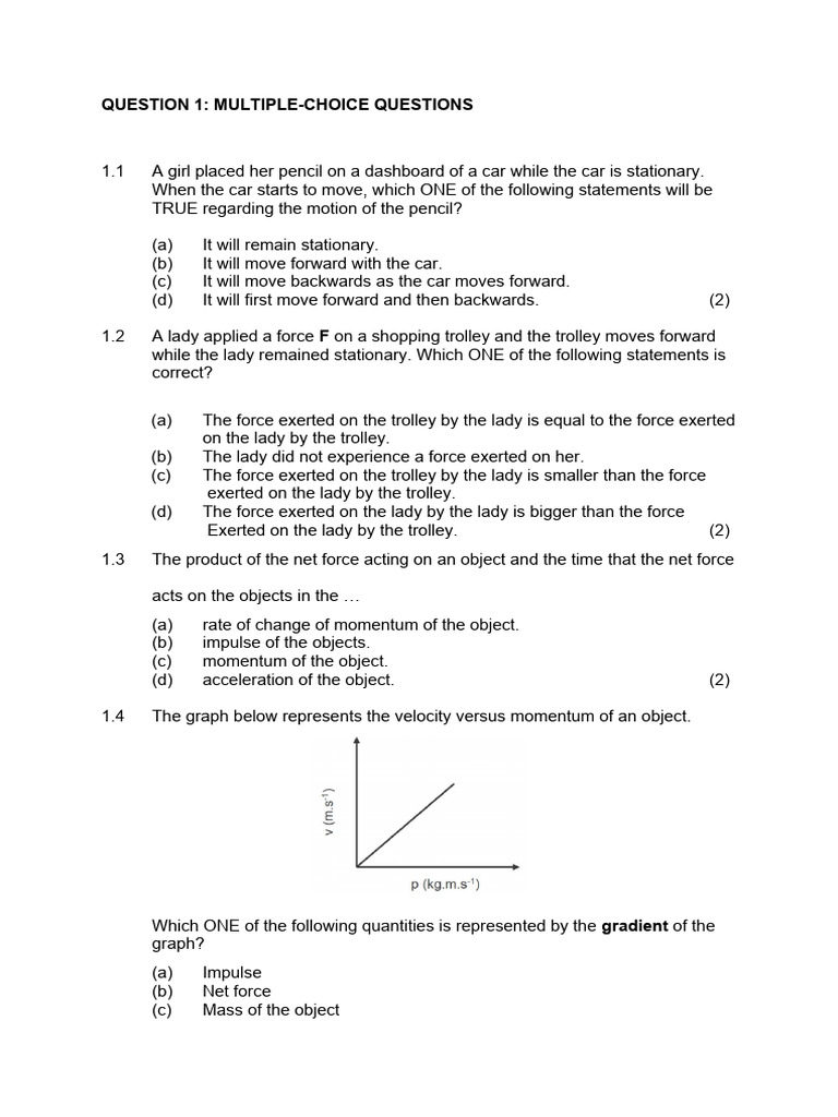 Physics Paper 1 2020 | PDF | Force | Velocity