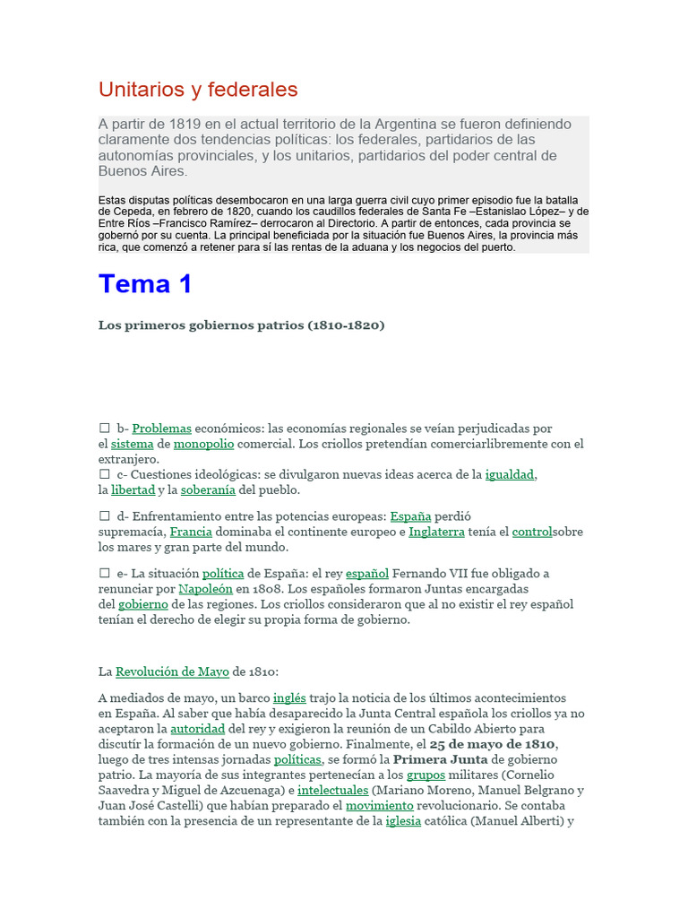 Unitarios y Federales | PDF | América del Sur | Argentina