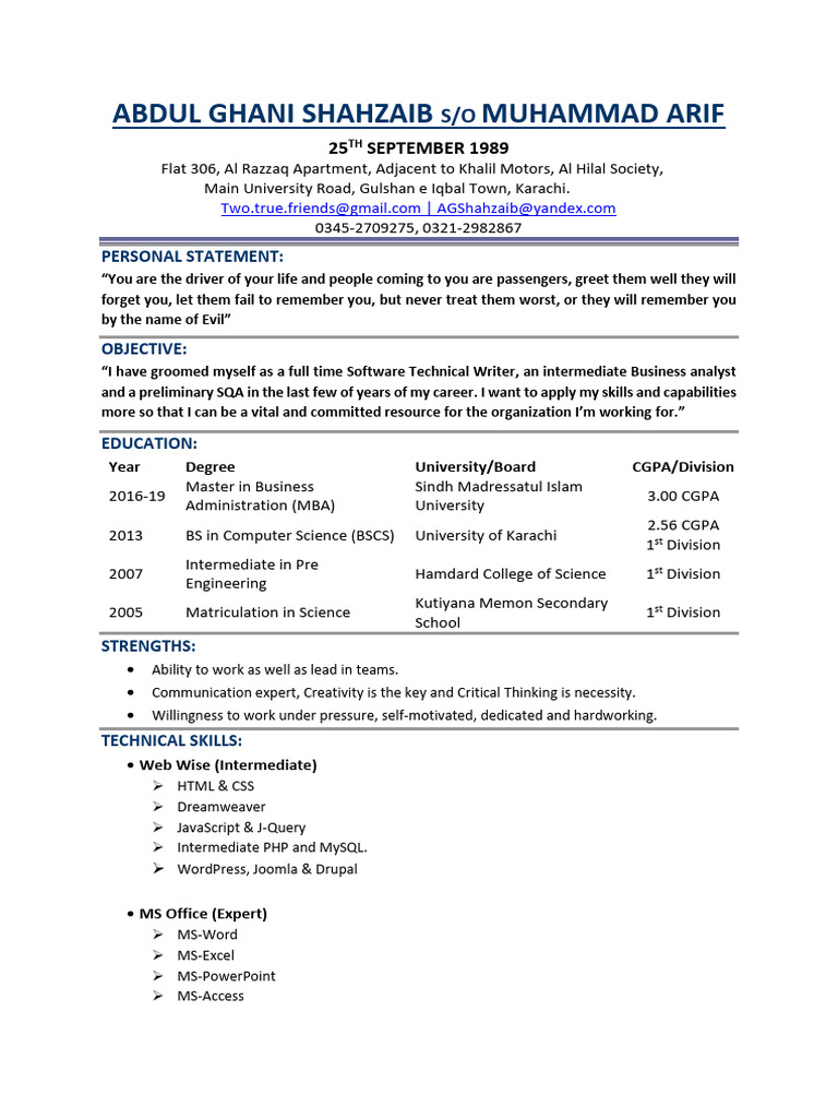 Abdul Ghani Shahzaib CV 2020 | PDF | Software Development Process | Technical Communication