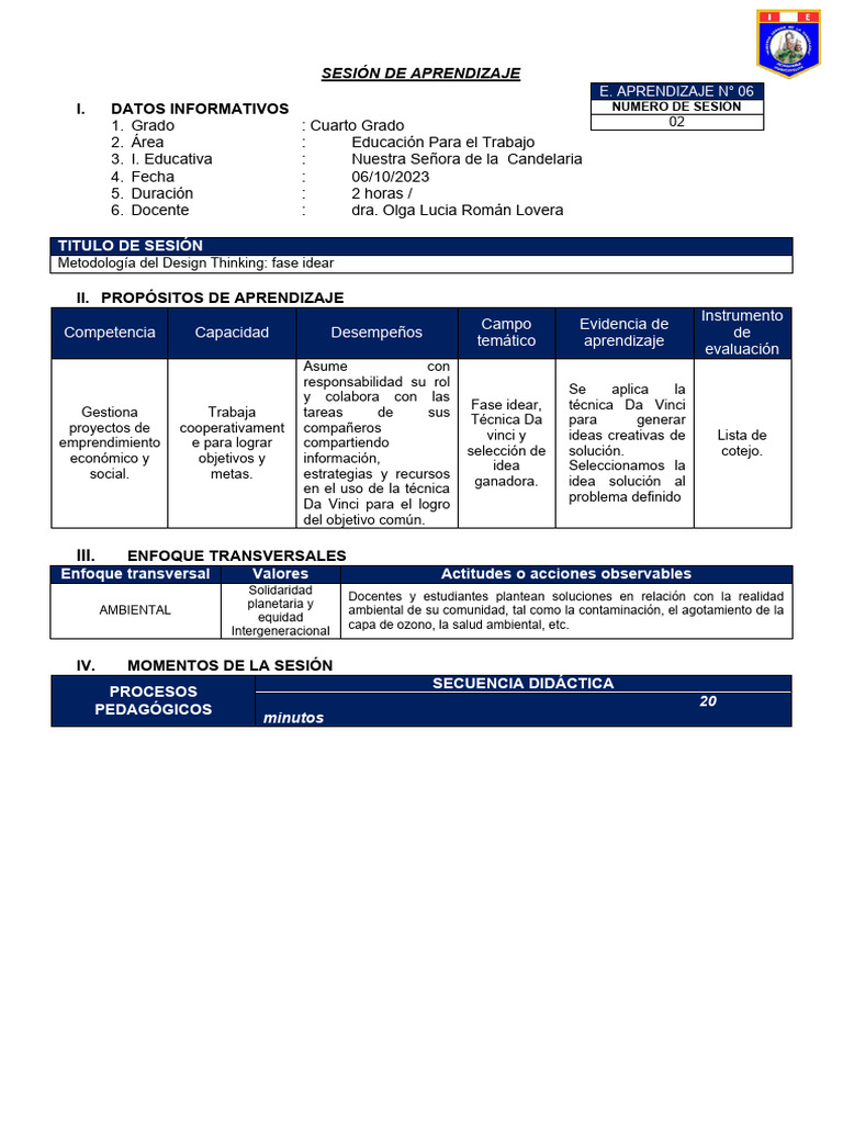 SESIÓN DE APRENDIZAJE 02 - 3 - 4 Grado | PDF | Aprendizaje | Evaluación