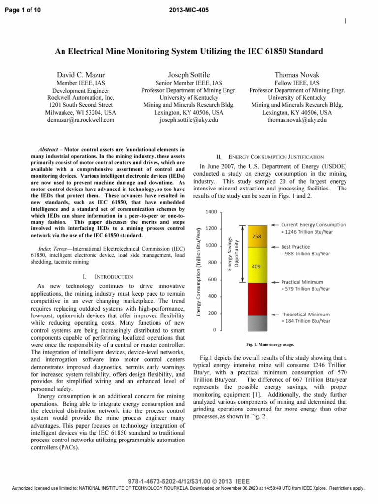 An Electrical Mine Monitoring System Utilizing The Iec 61850 Standard Pdf Mill Grinding