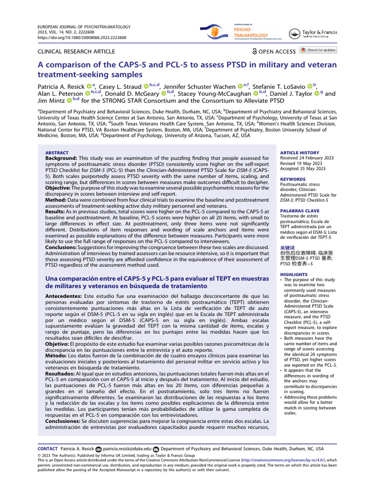 Why We Should Use Pcl-5 | PDF | Manual Diagnóstico y Estadístico de los Trastornos Mentales ...