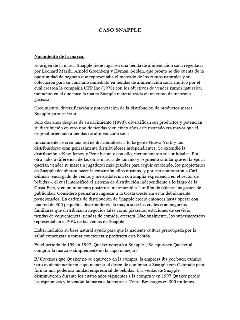 Analisis Caso Snapple. | PDF | Marca | Marketing