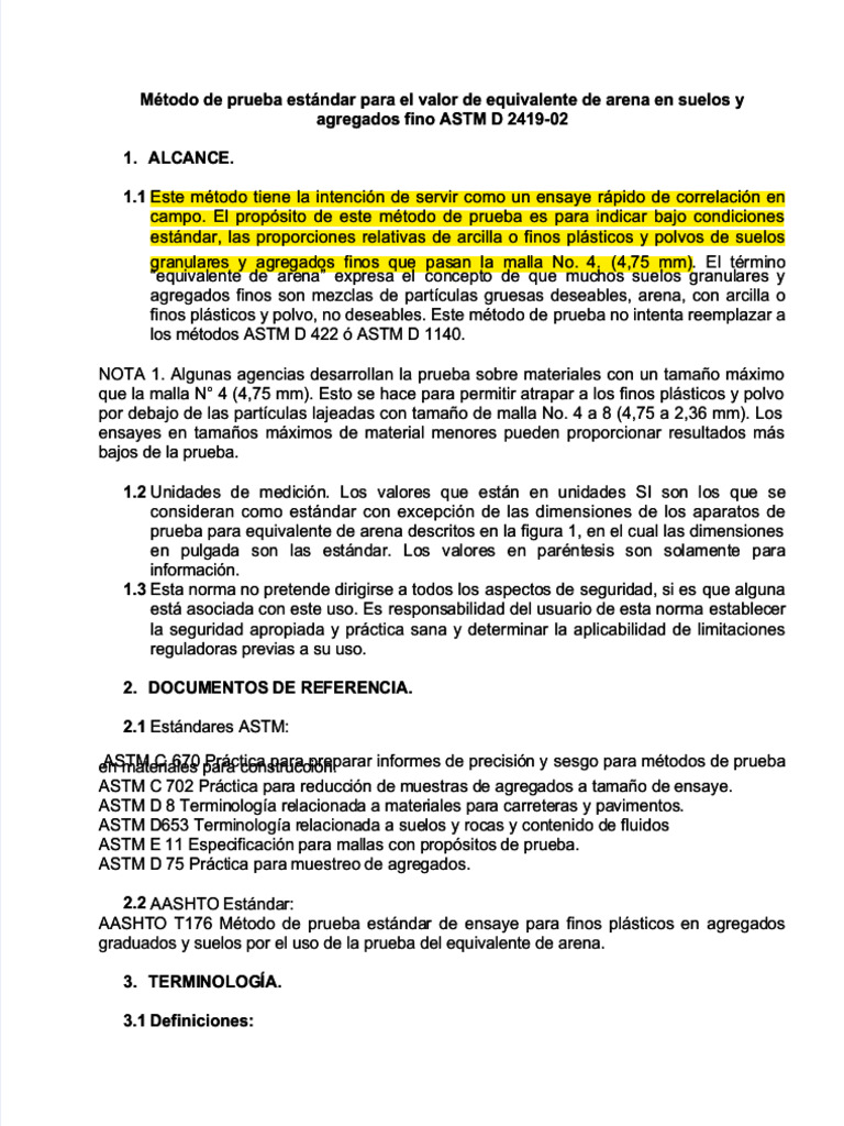 Astm-D2419 - Equivalente de Arena | PDF