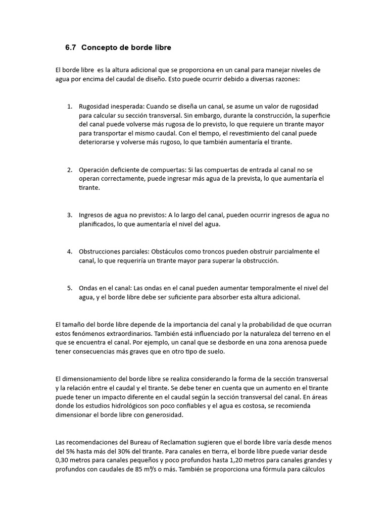 Definición y cálculo del borde libre | PDF | Agua | Descarga (hidrología)