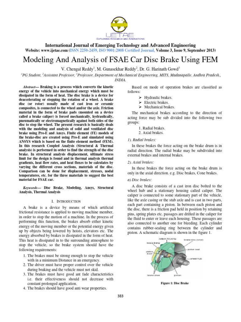 Modeling and Analysis of FSAE Car Disc Brake Using FEM | PDF | Brake ...
