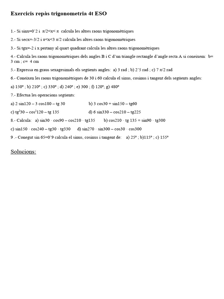 Exercicis Trigo | PDF