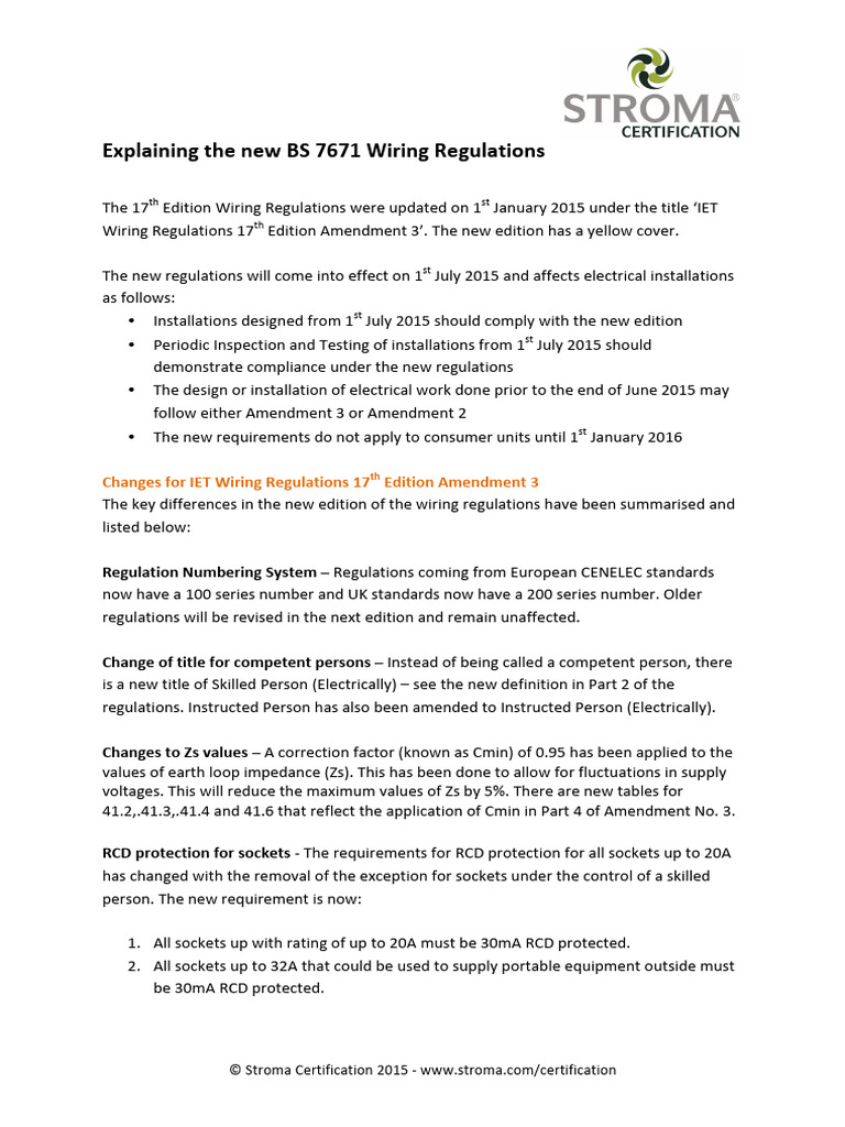 BS7671 Amendment 3 Explained Stroma | PDF | Electrical Wiring ...