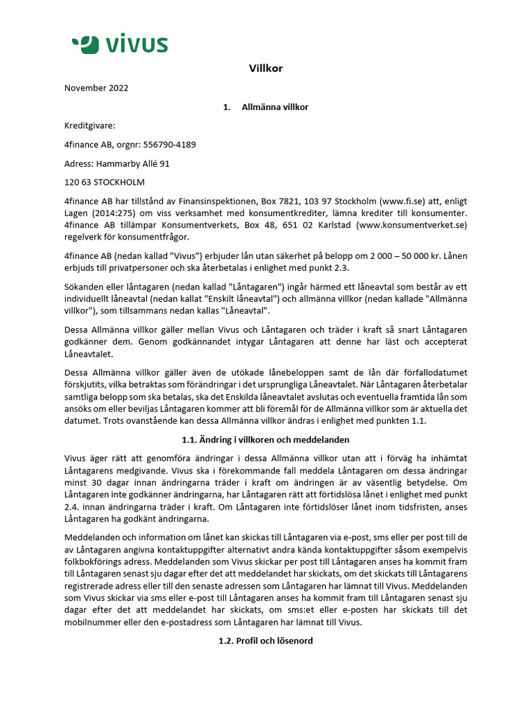 Allmanna Villkor | PDF