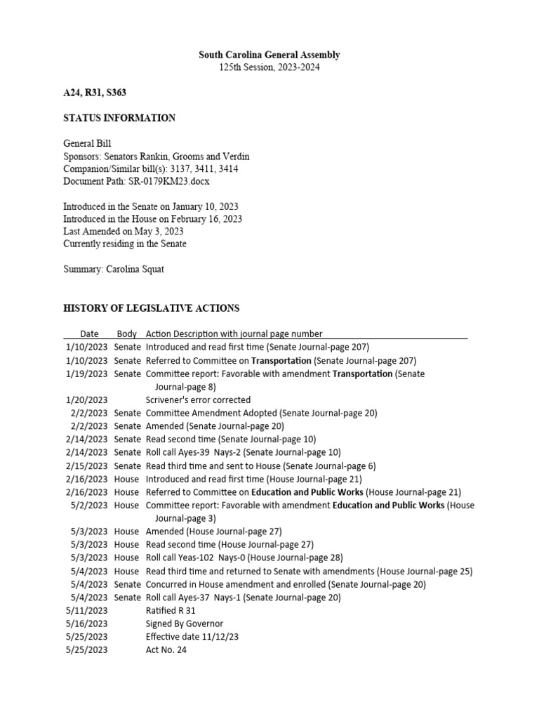 Senate Bill 363 - Carolina Squat | PDF | United States Senate | United ...
