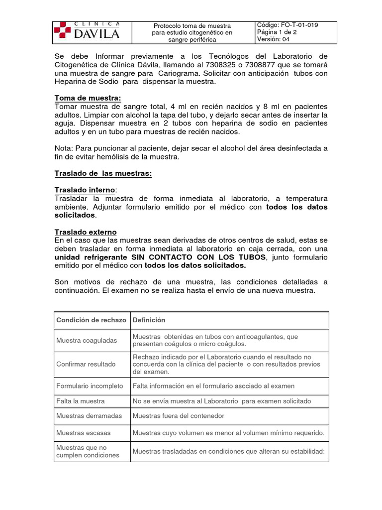 FO-T-01-019 Protocolo Toma de Muestra para Estudio Citogenético en ...