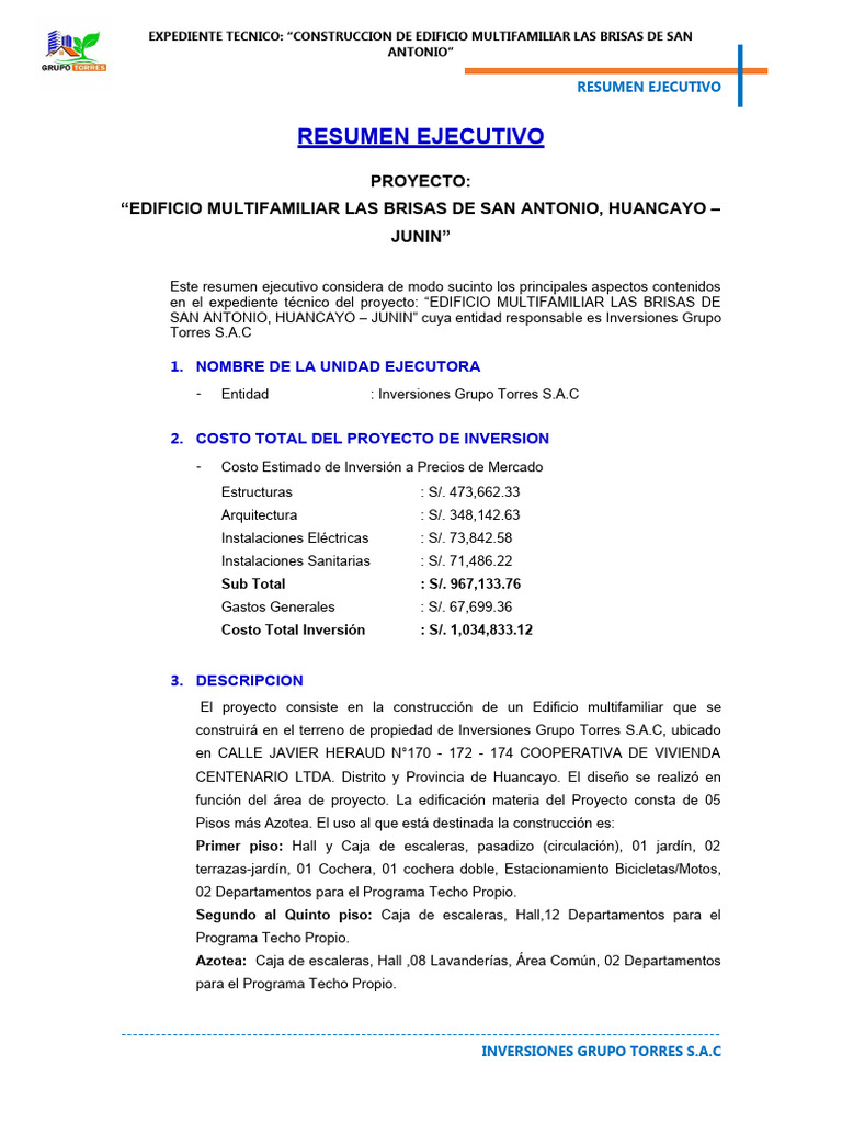 Resumen Ejecutivo - Brisas 2021 | PDF | edificio