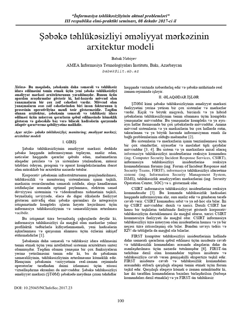 Rs23 Architecture Model Of The Network Security Center Pdf