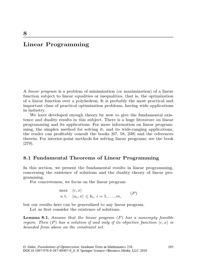 Güler2010 Chapter LinearProgramming | PDF | Linear Programming | Mathematical Optimization