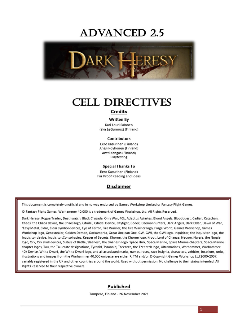Advanced Dark Heresy - Cell Directives | PDF