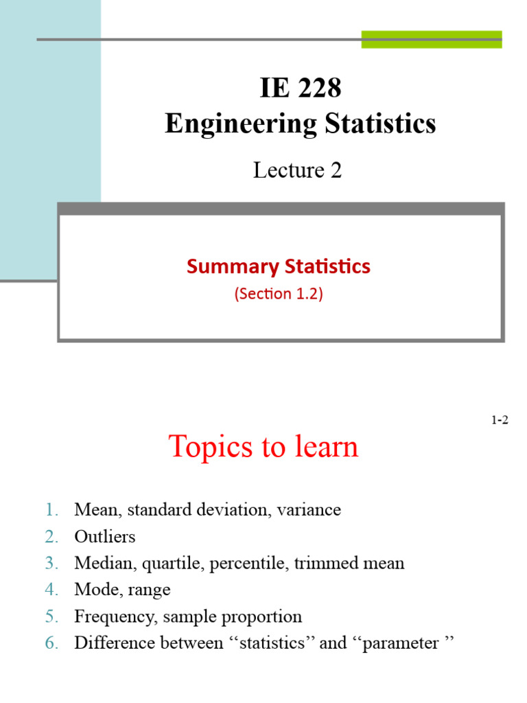 Lecture 2 | PDF | Outlier | Mean